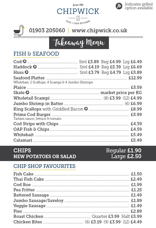 Takeaway Menu - Chip Wick Worthing